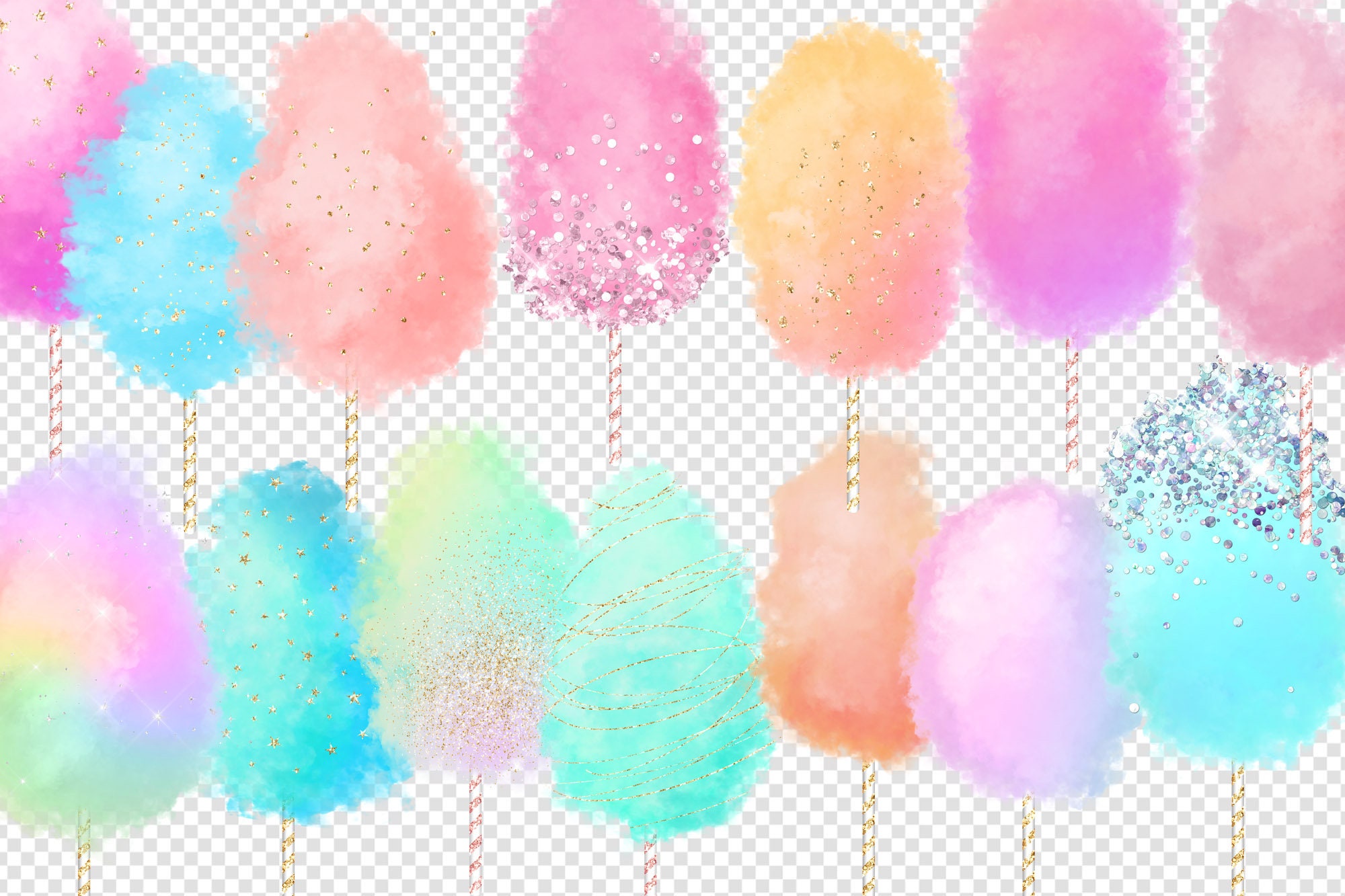 Cotton Candy Clipart Watercolor and Gold Glitter Clip Art - Etsy