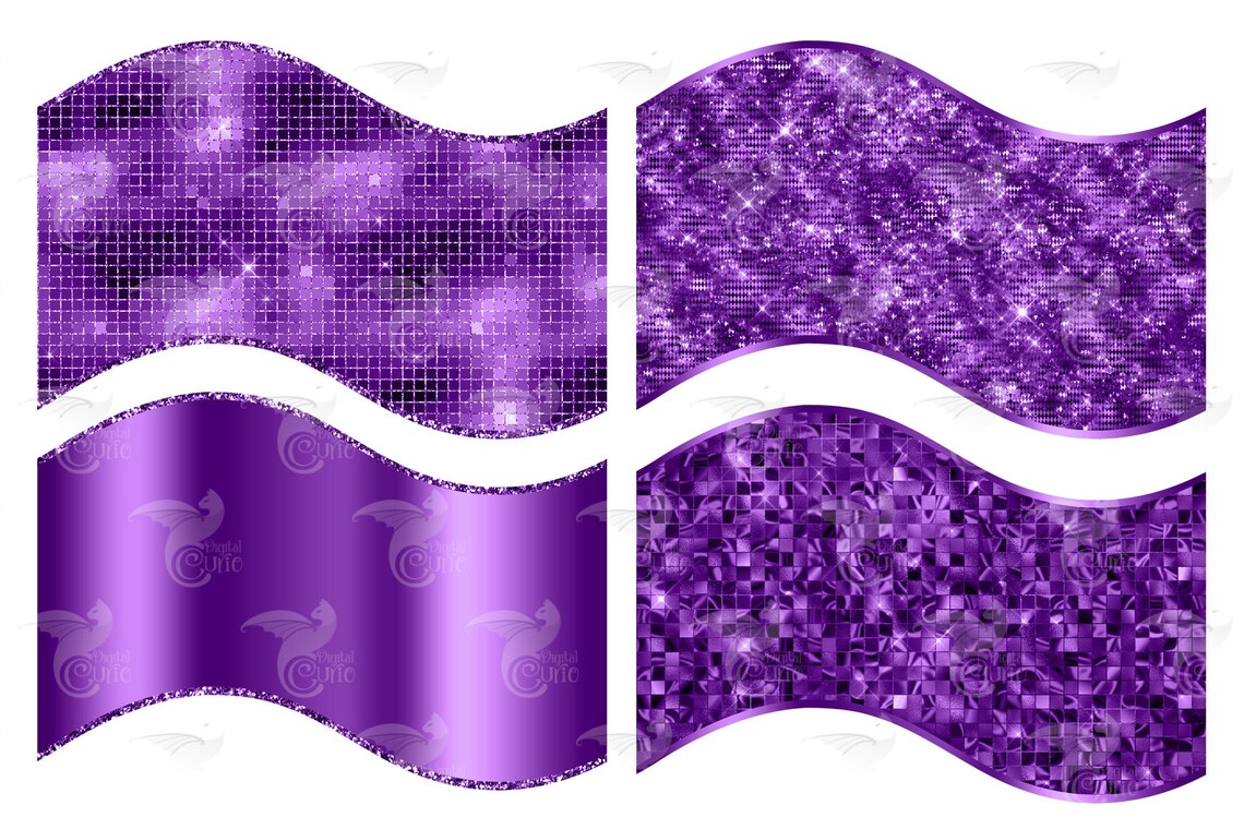 Purple Glam Wave Borders Clipart Seamless Glitter and Foil - Etsy