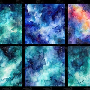 Watercolor Abstract Galaxy Digital Paper - Watercolor Printable Instant ...