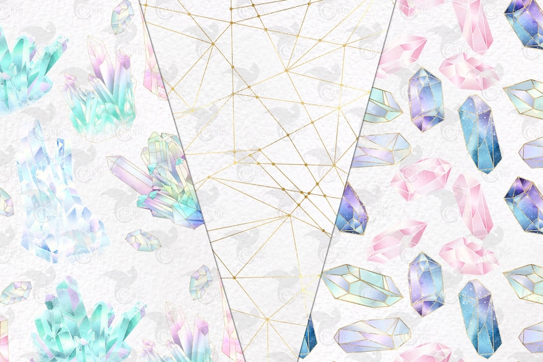 Watercolor Crystals Digital Paper Seamless Patterns With - Etsy