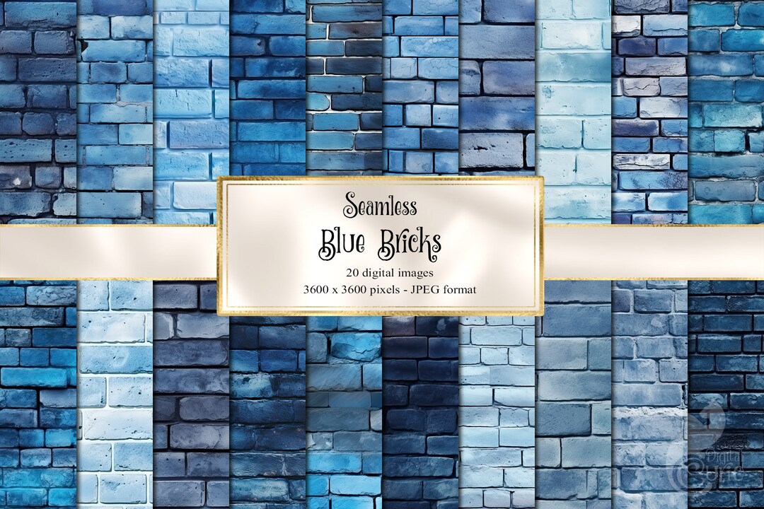 Blue Brick Textures Digital Paper, Seamless Rustic Brick Wall Digital ...
