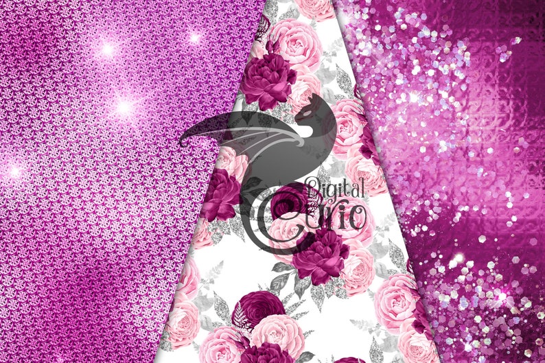 Magenta and Silver Digital Paper Seamless Patterns and | Etsy