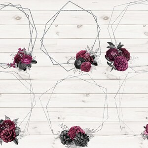 Marsala and Silver Geometric Frames Clipart, Silver Glitter Polygonal ...