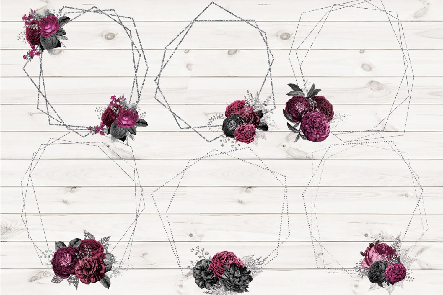 Marsala and Silver Geometric Frames Clipart Silver Glitter - Etsy