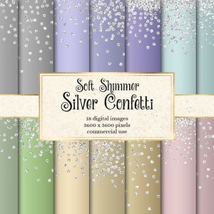 Soft Shimmer Silver Confetti Digital Paper With Rainbow Pastels ...