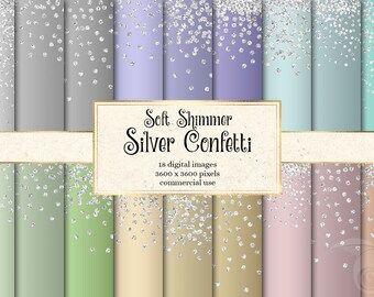 Soft Shimmer Silver Confetti Digital Paper With Rainbow - Etsy