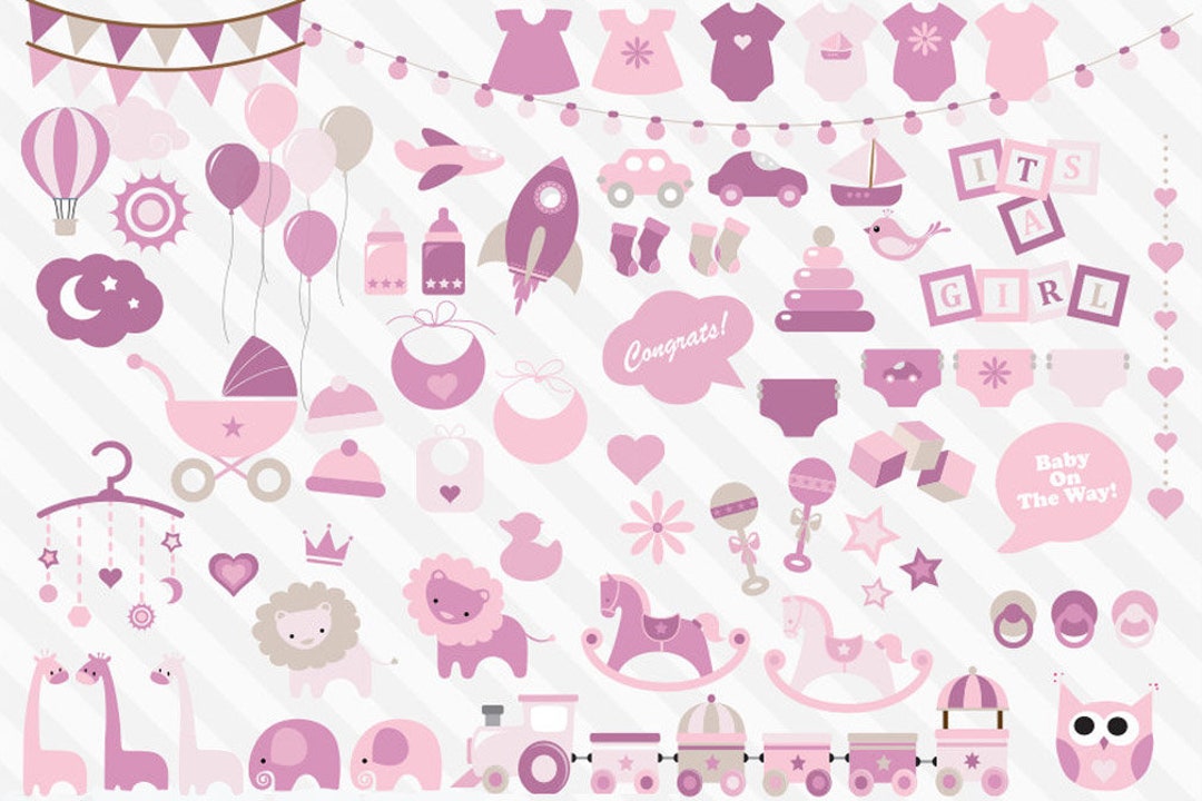 Pink Baby Shower Clipart, Girl Colors Vehicles, Jungle Safari Animals ...