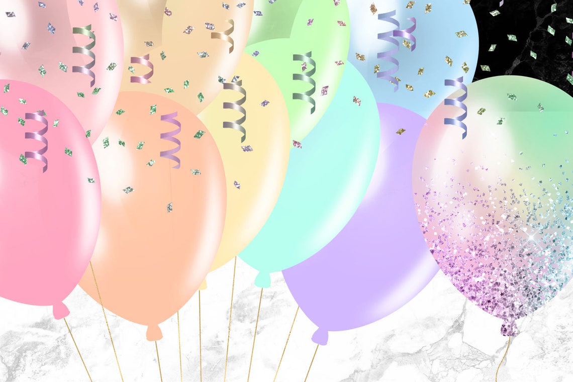 Pastel Rainbow Balloons Clipart Pastel Party Clip Art | Etsy