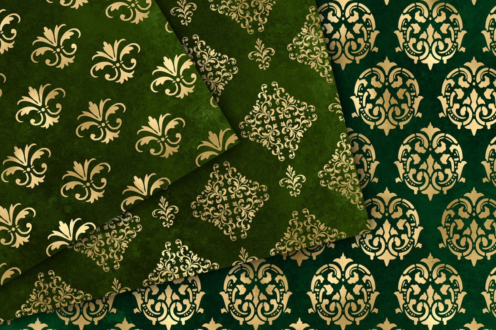 Green and Gold Damask Digital Paper Seamless Damask Patterns | Etsy