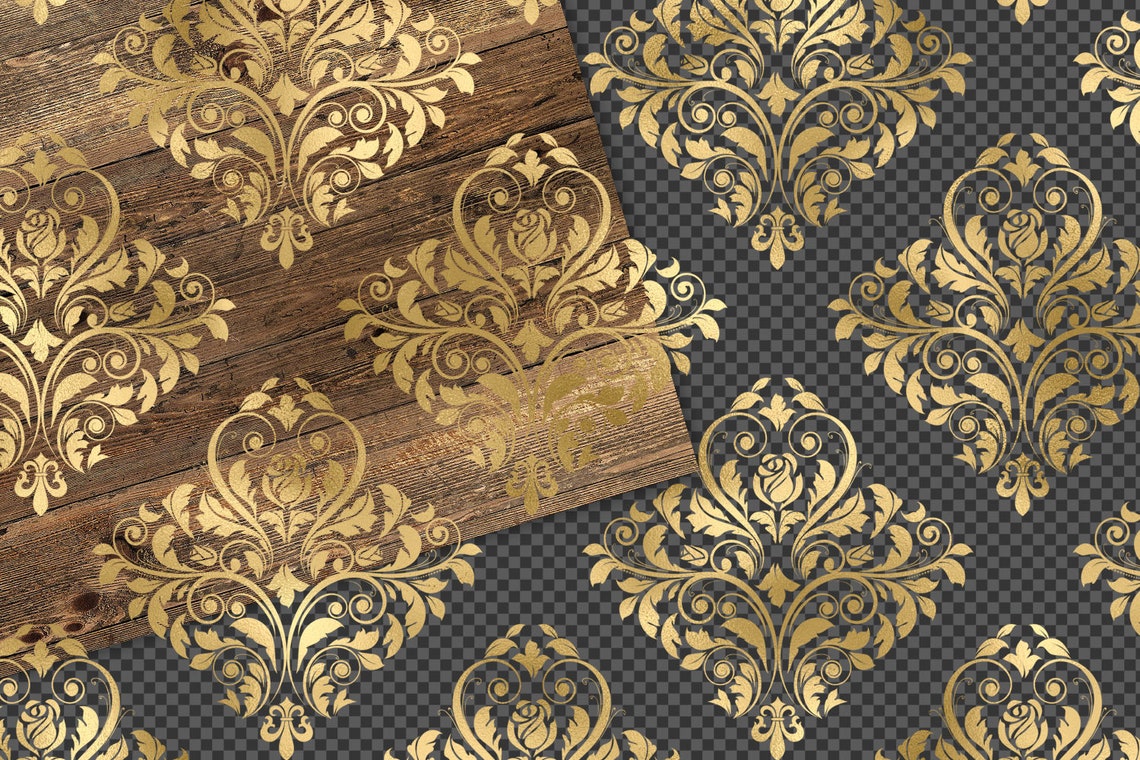 Gold Damask Pattern Overlays Seamless Gold Patterns in PNG - Etsy