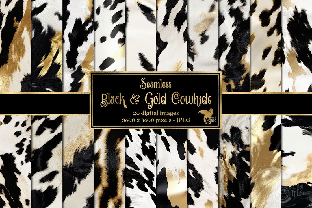 Black and Gold Cowhide Digital Paper, Seamless Leather Textures Digital ...