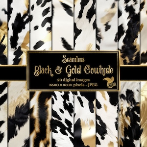 Black and Gold Cowhide Digital Paper, Seamless Leather Textures Digital ...