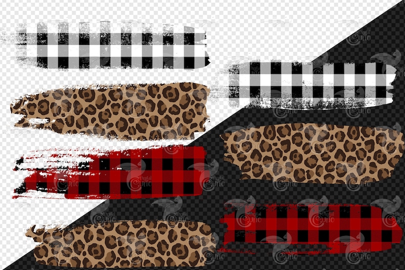 Leopard and Plaid Brush Strokes Clipart in Digital PNG Format - Etsy