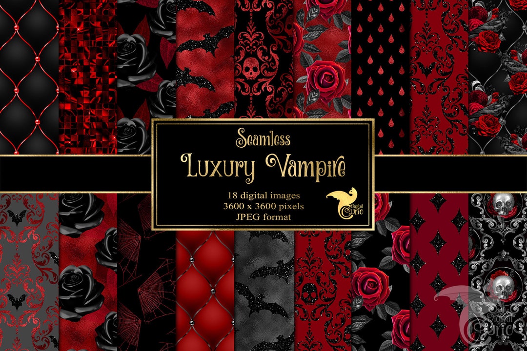 Vampire Digital Paper Pack, Gothic Damask, Rose, Seamless Halloween ...