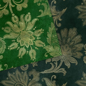 Emerald Floral Velvet Digital Paper, Seamless Green and Gold Flower ...