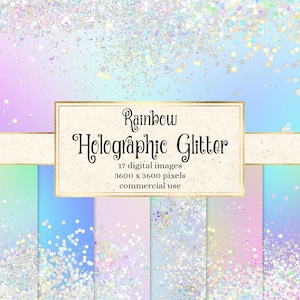 Rainbow Holographic Glitter Digital Paper, Printable Scrapbook Paper ...