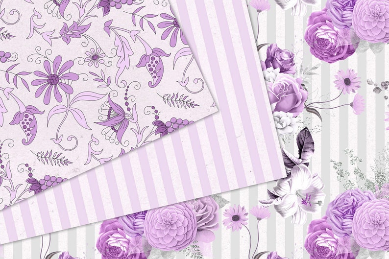 Purple Floral Digital Paper, Seamless Flower Bouquet Backgrounds ...