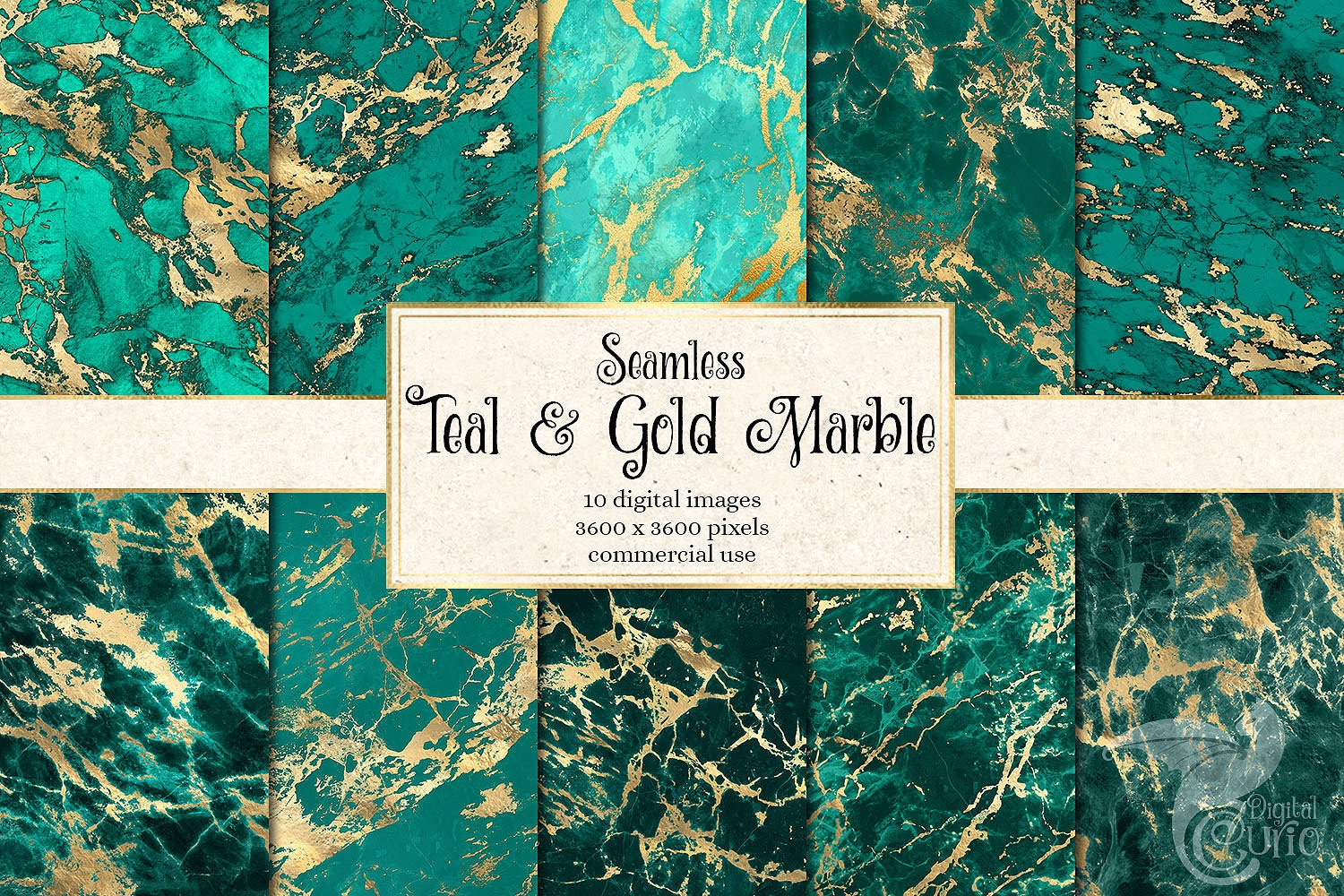 Teal and Gold Marble Digital Paper Seamless Marble Textures | Etsy