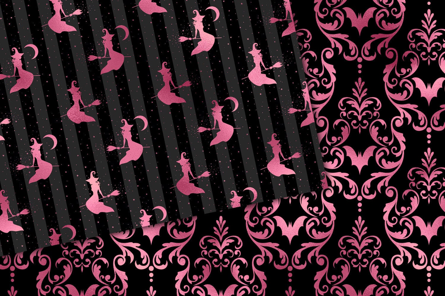 Black and Hot Pink Halloween Digital Paper Seamless Witch and - Etsy