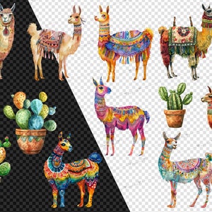 Watercolor Llama Clipart - Cute Llama and Alpaca Clipart With Cactus ...