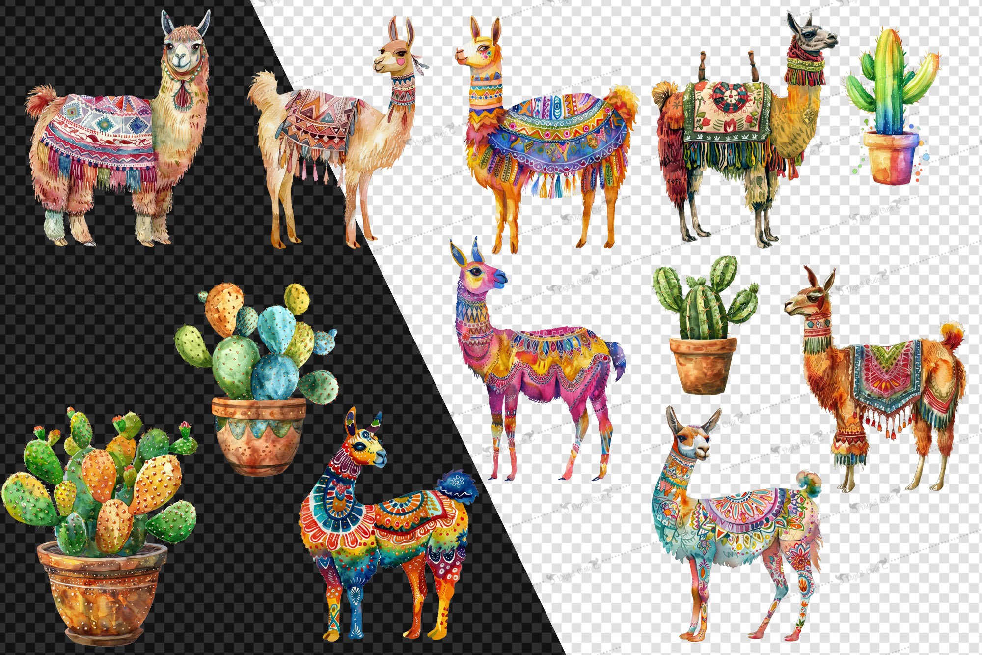 Watercolor Llama Clipart - Cute Llama and Alpaca Clipart With Cactus ...