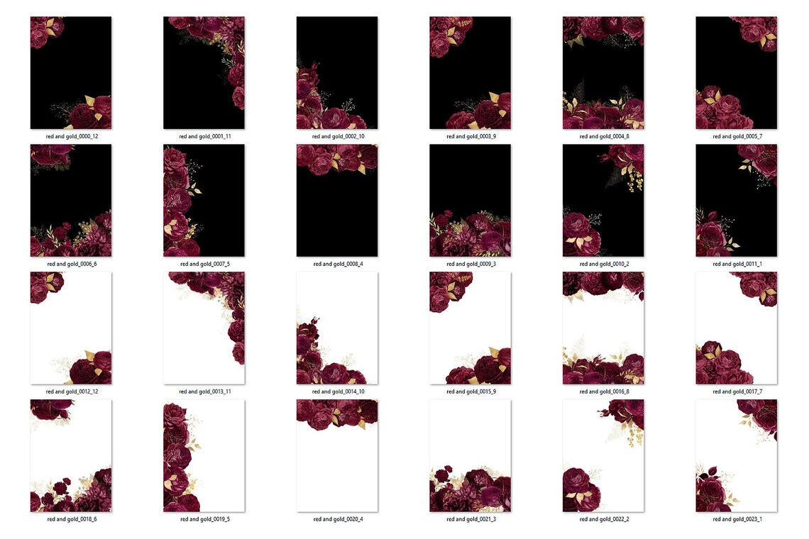 5x7 Burgundy and Gold Floral Overlays for Invitations - Etsy