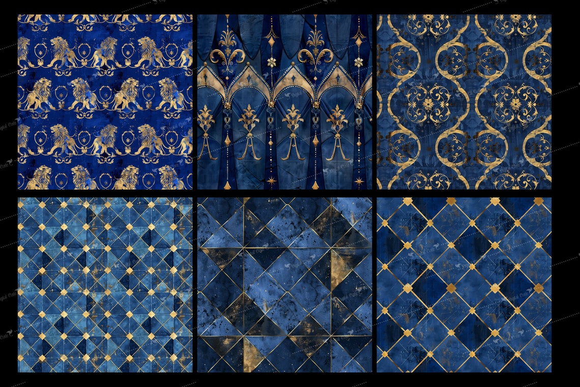 Vintage Circus Digital Paper, Blue and Gold Textures (digital Download ...