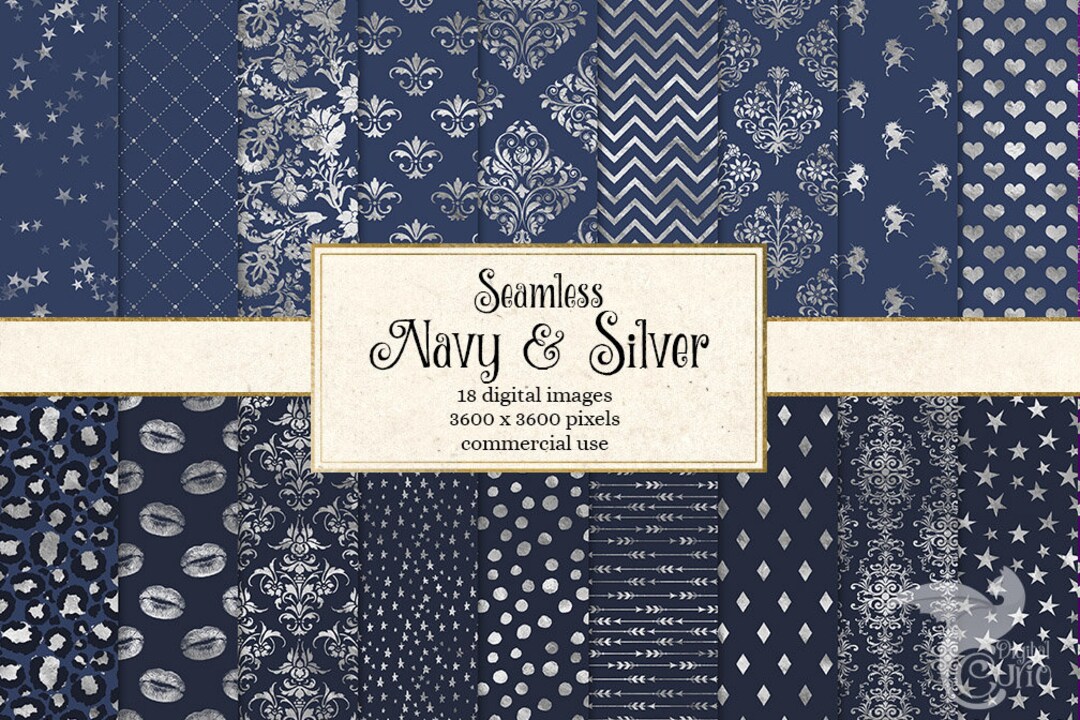 Navy and Silver Digital Paper, Shimmering Foil Scrapbook Backgrounds ...