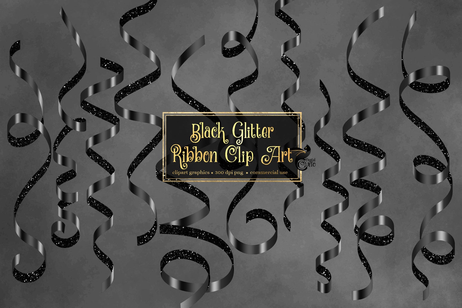 Black Glitter Ribbon Clip Art – PNG Format (digital Download) - Etsy