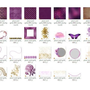 Plum and Gold Digital Scrapbooking Kit, Purple and Gold Clipart and ...