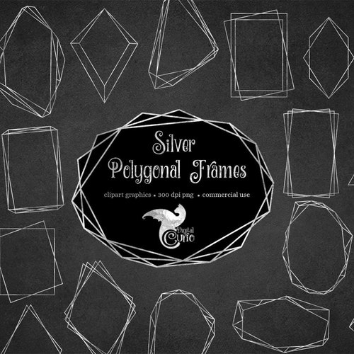 Silver Polygonal Frames Clipart Geometric Silver Foil Frame - Etsy