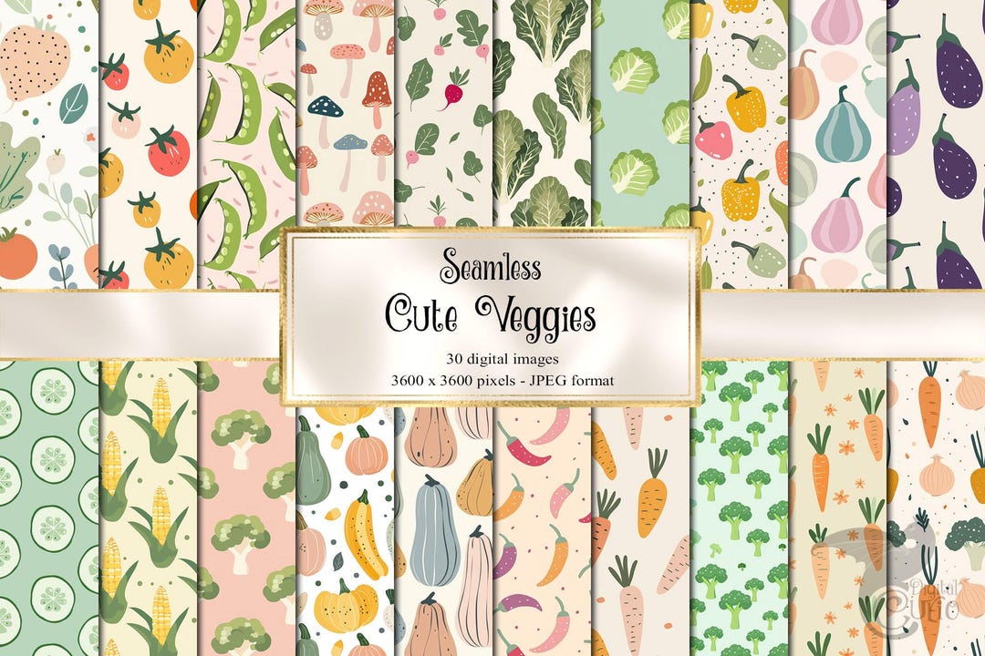 Pastel Vegetable Digital Paper – Seamless Veggie Patterns (digital ...