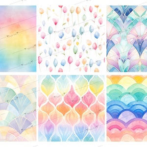 Watercolor Rainbow Pastel Patterns, Set 1 - Seamless Digital Paper ...