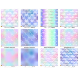 Rainbows and Clouds Digital Paper, Seamless Ombre Pastel Rainbows With ...