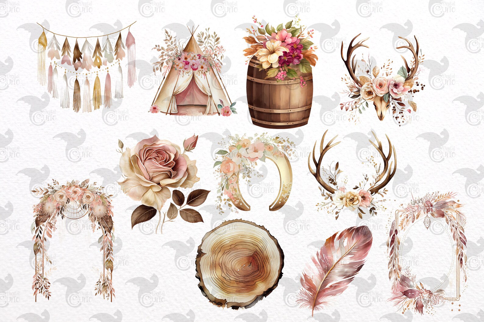 Watercolor Western Boho Clipart Cowgirl Floral Wedding PNG - Etsy Australia