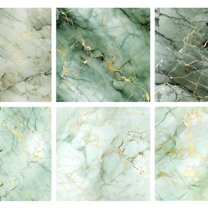 Mint and Gold Marble Digital Paper, Seamless Green and Gold Marble ...
