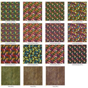 Colorful Leaves Digital Paper, Gold Glitter Watercolor Seamless ...