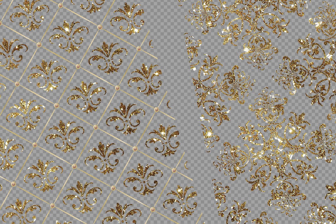 Gold Glitter Damask Overlays Seamless Gold Patterns in PNG - Etsy