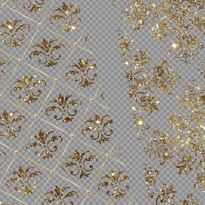 Gold Glitter Damask Overlays, Seamless Gold Patterns in PNG Format With ...
