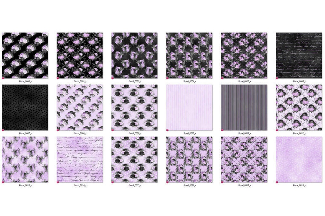 Purple and Black Floral Digital Paper Shabby Black and - Etsy