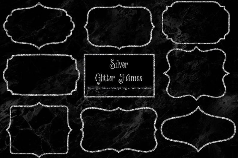 Silver Glitter Frames Clip Art, Sparkling PNG Graphics (commercial Use ...