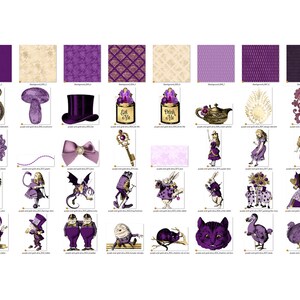Purple and Gold Alice Digital Scrapbooking Kit, Instant Download Alice ...