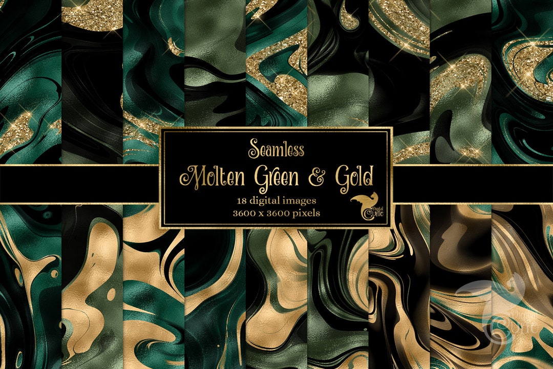 Emerald Green and Gold Glitter Digital Paper, Seamless Foil Backgrounds ...