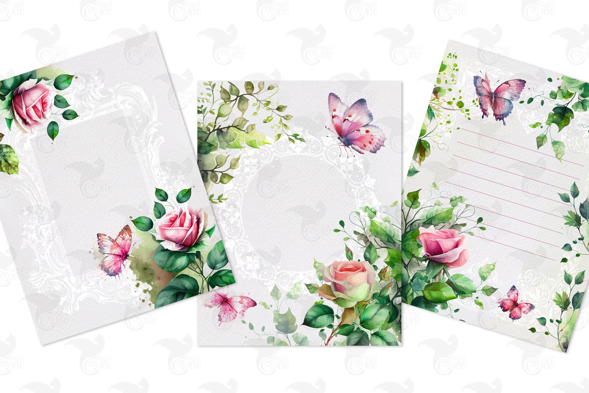 Pink Watercolor Butterfly Digital Paper, Printable Junk Journal ...