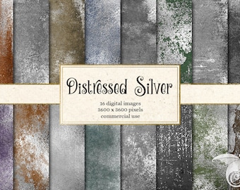 16 Distressed Metallic Silver Foil and Black Digital Papers 12" 300 Dpi ...