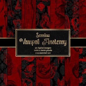 Vampire Anatomy Digital Paper, Seamless Anatomical Illustrations ...