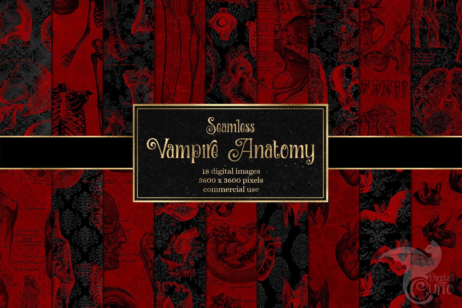 Vampire Anatomy Digital Paper, Seamless Grunge Texture (digital ...