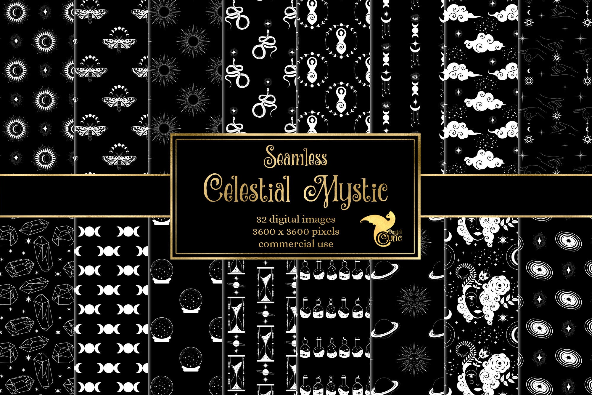 Celestial Mystic Digital Paper Seamless Patterns With Occult - Etsy
