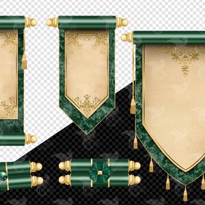 Emerald Scrolls Clipart - Digital Tapestry Clip Art for Magic Fantasy ...