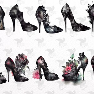 Watercolor Gothic High Heels Clipart - Dark Fantasy Watercolor Fashion ...